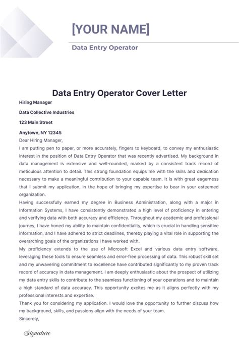 Free Data Entry Operator Cover Letter Template To Edit Online