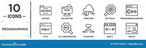Programming Linear Icon Set Includes Thin Line Archive Computing Programming Language Seo