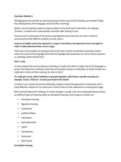 Tefl Module 6 Pdf Syllable Stress Linguistics