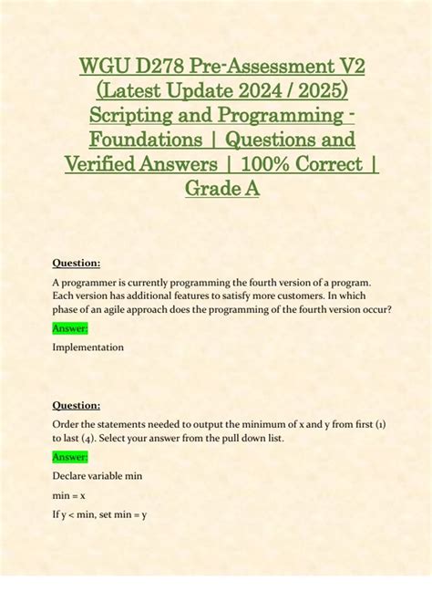 Wgu D278 Pre Assessment V2 Latest Update 2024 2025 Scripting And