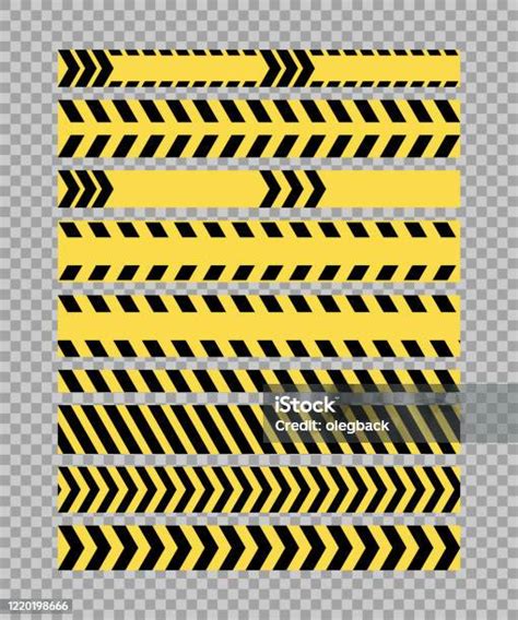 노란색 검은 색 줄무늬 경찰 라인 수평 테두리 원활한 패턴 세트 투명 한 배경에 격리 된 경고 신호 테이프 설정 교통 신호 표지판에 대한 스톡 벡터 아트 및 기타 이미지