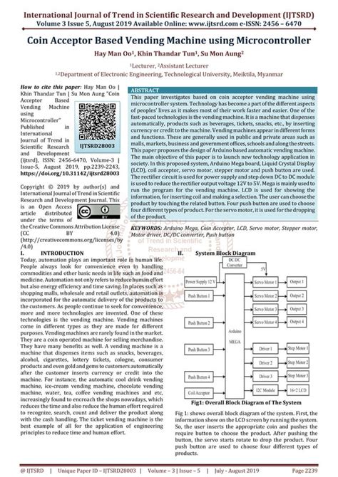 Coin Acceptor Based Vending Machine Using Microcontroller Pdf Food And Drink