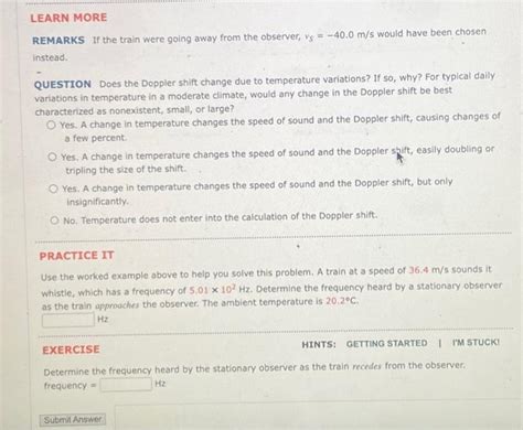 Solved GOAL Solve A Doppler Shift Problem When Only The Chegg Com