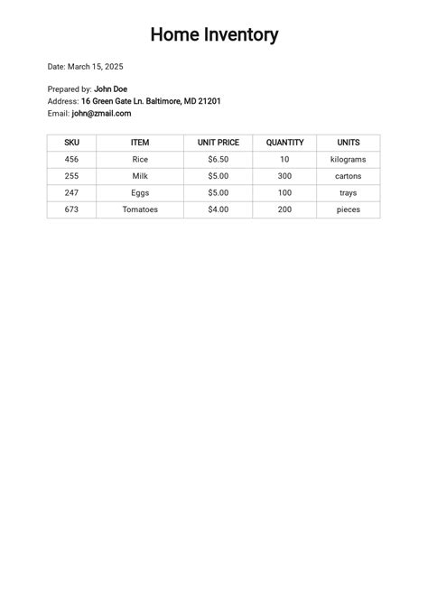 Home Inventory Spreadsheet Template Free Pdf Excel Word Apple