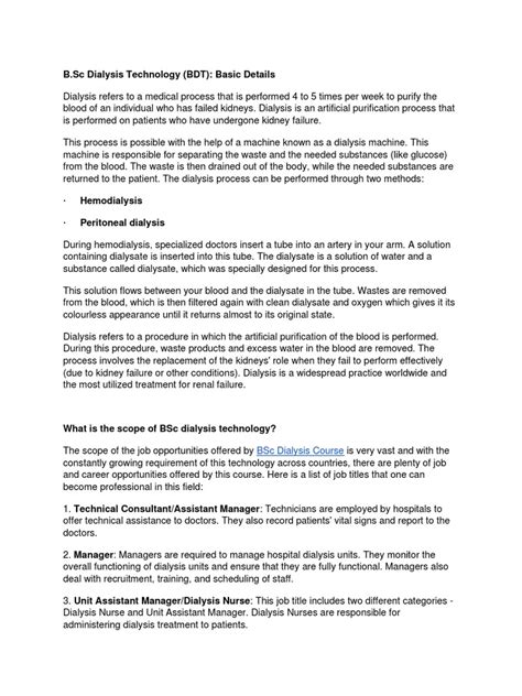 Bsc Dialysis Course Download Free Pdf Hemodialysis Health Sciences