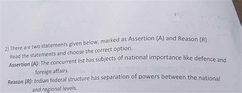 2 There Are Two Statements Given Below Marked As Assertion A And