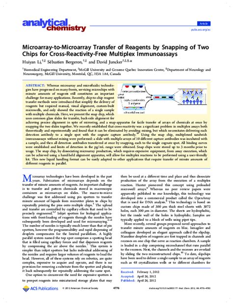 Pdf Microarray To Microarray Transfer Of Reagents By Snapping Of Two