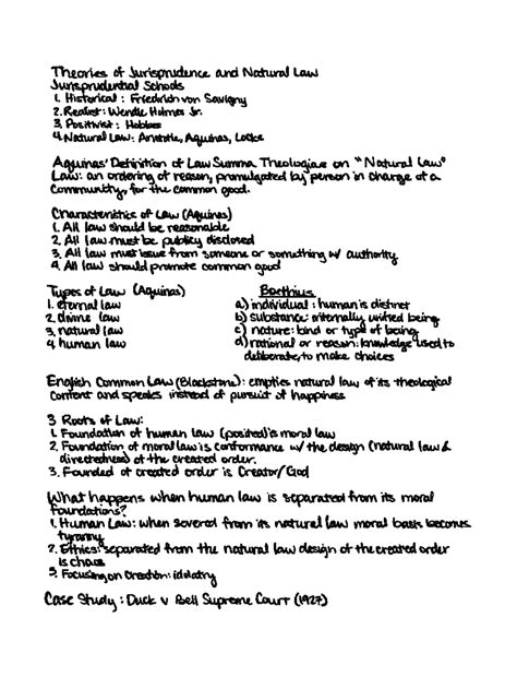 Blaw Jurisprudence Class Notes Theories Of Jurisprudence And Natural
