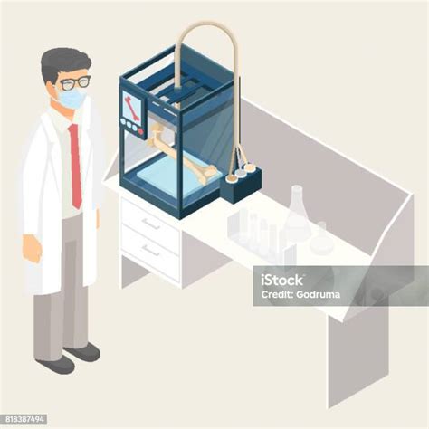 실험실에서 3d 프린터에 인공 인간의 뼈를 만드는 의사 뼈에 대한 스톡 벡터 아트 및 기타 이미지 뼈 생물학 인쇄공 Istock