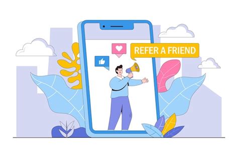 Premium Vector Flat Referring A Friend With People Characters Concept Outline Design Style
