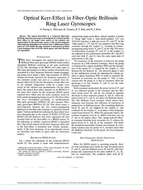 Pdf S Huang Et Al Optical Kerr Effect In Fiber Optic Brillouin Ring