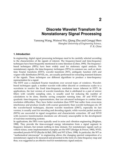 Pdf Discrete Wavelet Transfom For Nonstationary Signal Processing