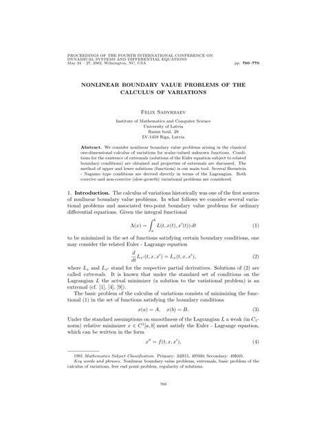 pdf nonlinear boundary value problems of the calculus of variations