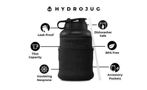 Hydrojug Half Gallon 64oz Water Bottle Sleeve And Straw