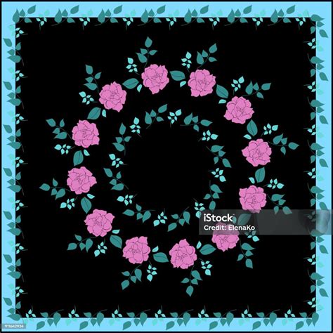 장미와 꽃 그림과 손으로 그린 나뭇잎 꽃 디자인 벡터 손수건 패턴 직물 인쇄 실크 목 스카프 Hijab 디자인 0명에 대한 스톡