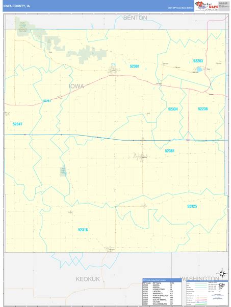 Iowa County IA Zip Code Wall Map Basic Style By MarketMAPS