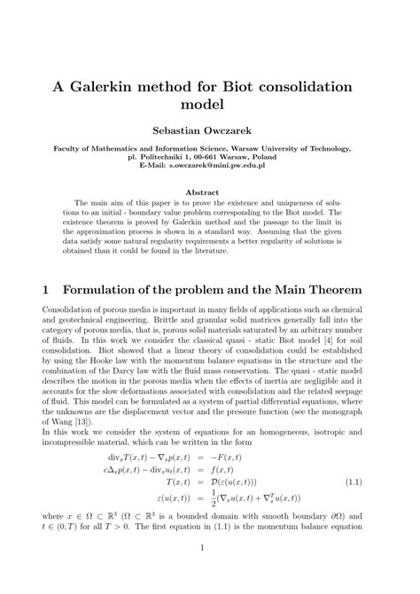 Pdf A Galerkin Method For Biot Consolidation Model
