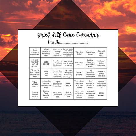 Calendar For Grieving Activities For Grief Calendar Depression Self