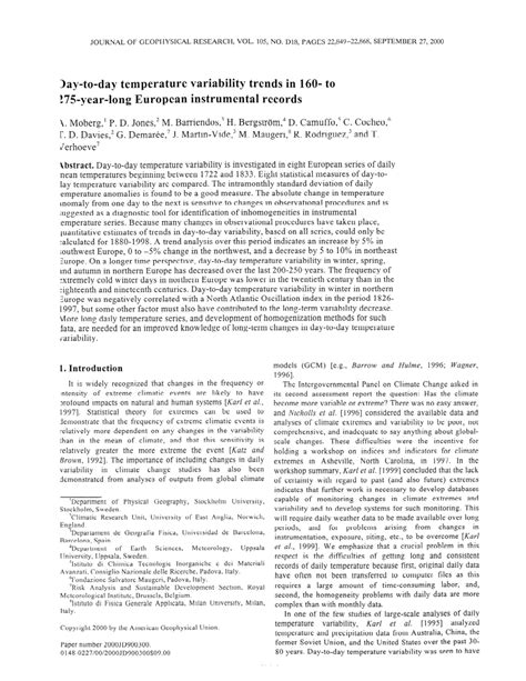 Pdf Day To Day Temperature Variability Trends In 160 To 275 Year Long European Instrumental