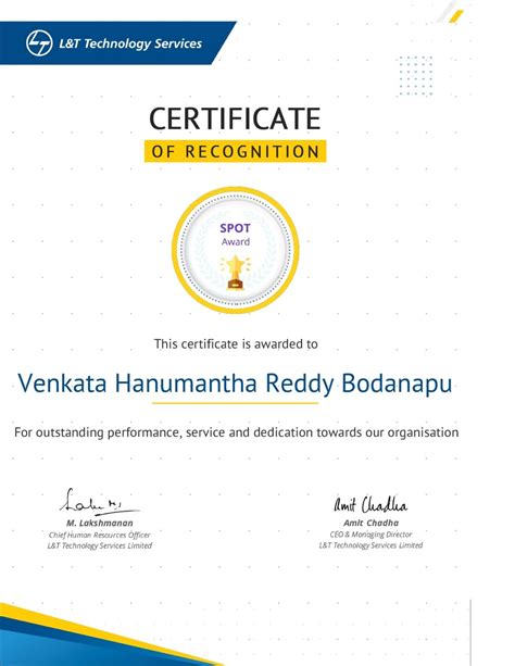 Venkata Hanumantha Reddy Bodanapu On Linkedin Ltts Spotaward