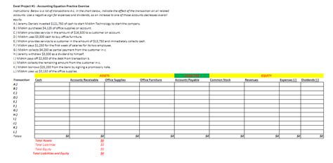 Solved Excel Project Accounting Equation Practice Chegg Com