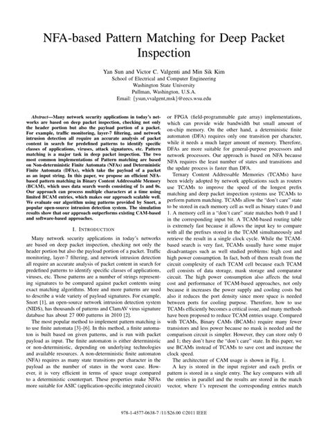 Pdf Nfa Based Pattern Matching For Deep Packet Inspection