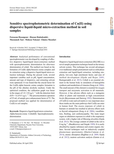 Pdf Sensitive Spectrophotometric Determination Of Co Ii Using