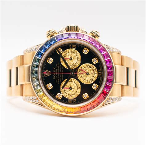 Rolex Daytona Rainbow Ref 116528 Yellow Gold Aftermarket Diamonds