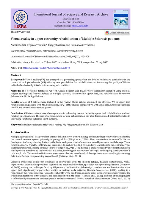Pdf Virtual Reality In Upper Extremity Rehabilitation Of Multiple Sclerosis Patients