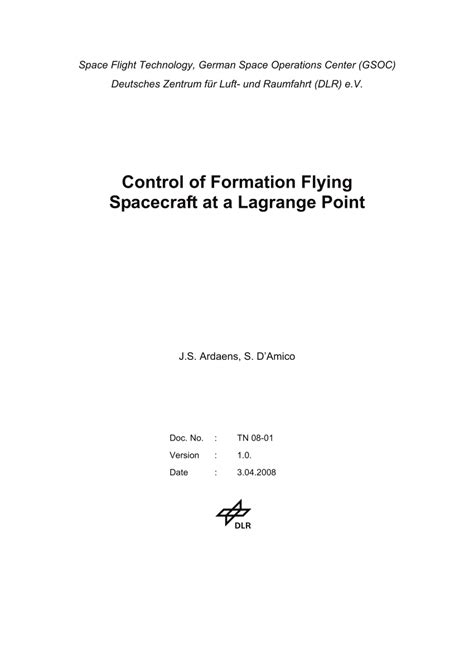 Pdf Control Of Formation Flying Spacecraft At A Lagrange Point