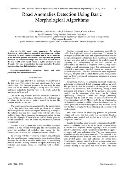 Pdf Road Anomalies Detection Using Basic Morphological Algorithms
