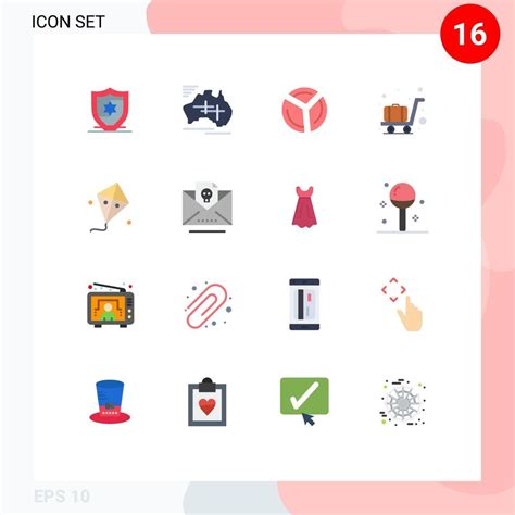 16 Creative Icons Modern Signs And Symbols Of Kite Fly Chart Trolley Airport Editable Pack Of