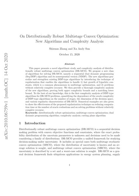 Pdf On Distributionally Robust Multistage Convex Optimization New Algorithms And Complexity