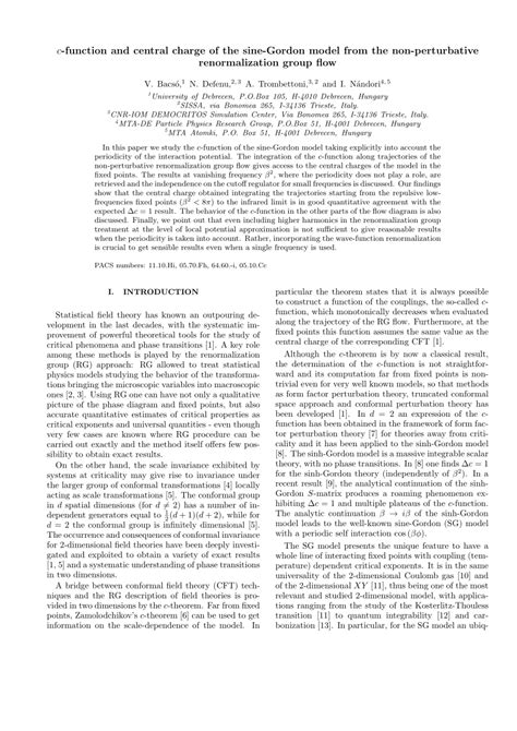 Pdf C Function And Central Charge Of The Sine Gordon Model From The Non Perturbative