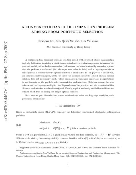 Pdf A Convex Stochastic Optimization Problem Arising From Portfolio Selection