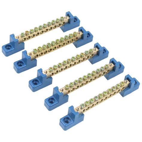 Terminal Block Blue Terminal Bus Bar 10 Positions Screw Brass Terminal