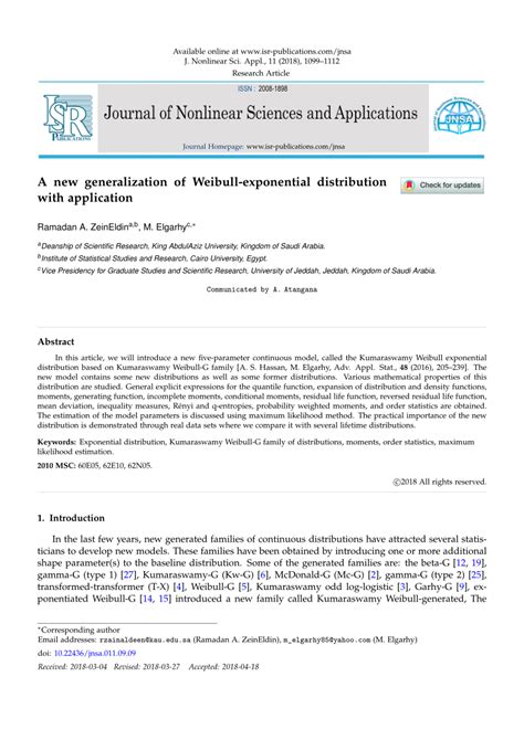 Pdf Anew Generalization Of Weibull Exponential Distribution With Application