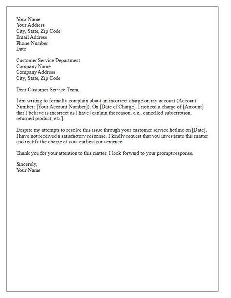 Letter Template For Formal Complaint About Inaccurate Billing Free Samples In Pdf Letterin