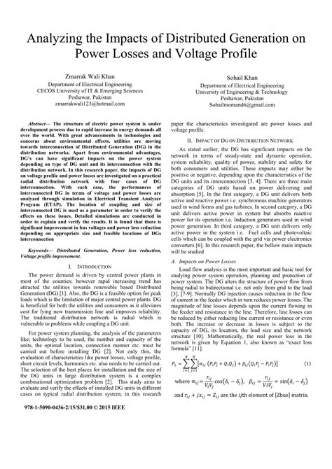 Pdf Analyzing The Impacts Of Distributed Generation On Power Losses And Voltage Profile