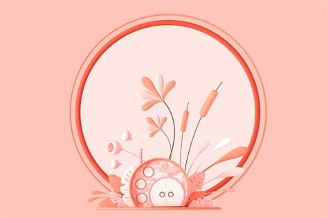 환상적인 양식에 일치시키는 식물 나무와 공간의 사본과 잔디의 배경에 대한 파스텔 가을 색상의 추상 만화 동화 작은 아늑한 집은 고립되어 있습니다 3d 일러스트레이션 3차원