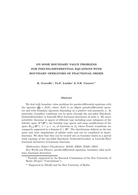 Pdf On Some Boundary Value Problems For Pseudo Differential Equations