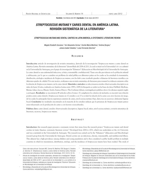 Pdf Streptococcus Mutans And Dental Cavities In Latin America A Systematic Literature Review