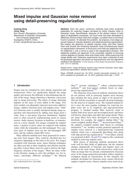 Pdf Mixed Impulse And Gaussian Noise Removal Using Detail Preserving