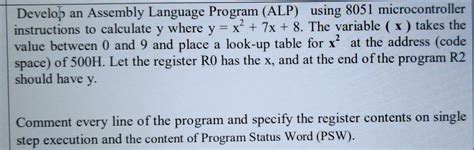 Solved Develop An Assembly Language Program Alp Using 8051