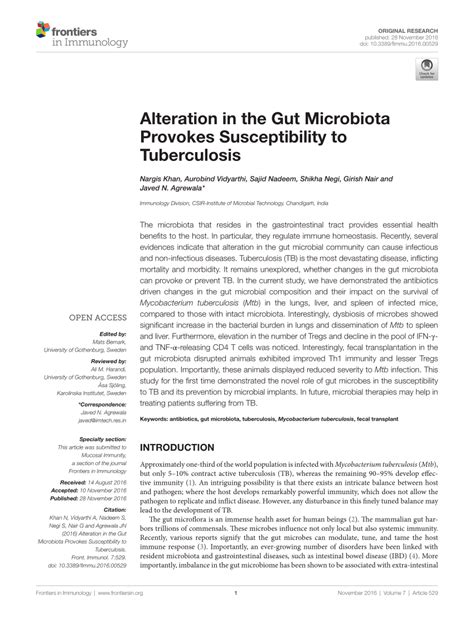 Pdf Alteration In The Gut Microbiota Provokes Susceptibility To Tuberculosis