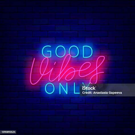 좋은 분위기는 네온 비문 만 가벼운 긍정적 인 간판 행복 개념 반짝이는 효과 배너 벡터 일러스트 레이 션 오라에 대한 스톡 벡터
