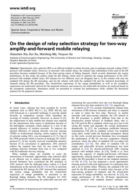 pdf on the design of relay selection strategy for two way amplify and