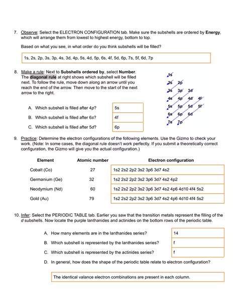 Electron Configuration Worksheet Answer Key