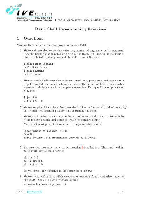 1 Questions Basic Shell Programming Exercises