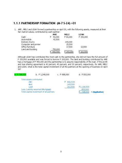 111partnership Formation Pdf Partnership Balance Sheet